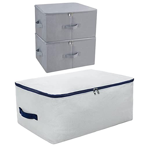 Breathable Canvas Soft Storage Bag with Handles, 2pcs Rigid Folding Storage Bins, Light Gray