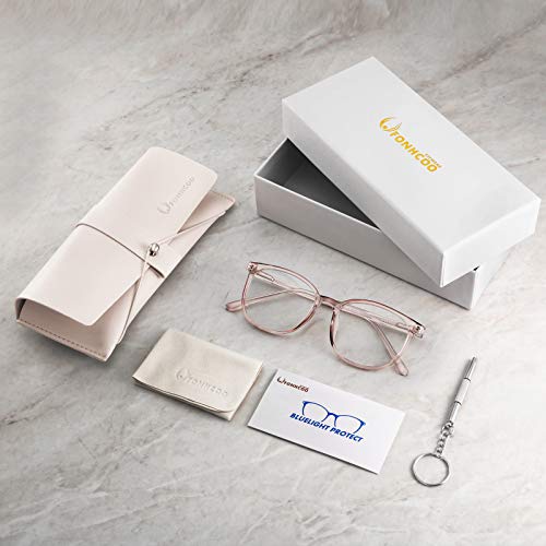 FONHCOO Blue Light Blocking Glasses Fashion Round TR90 Frame Transparent Eyewear Anti Eyestrain Computer Glasses for Women Men (Light Brown)