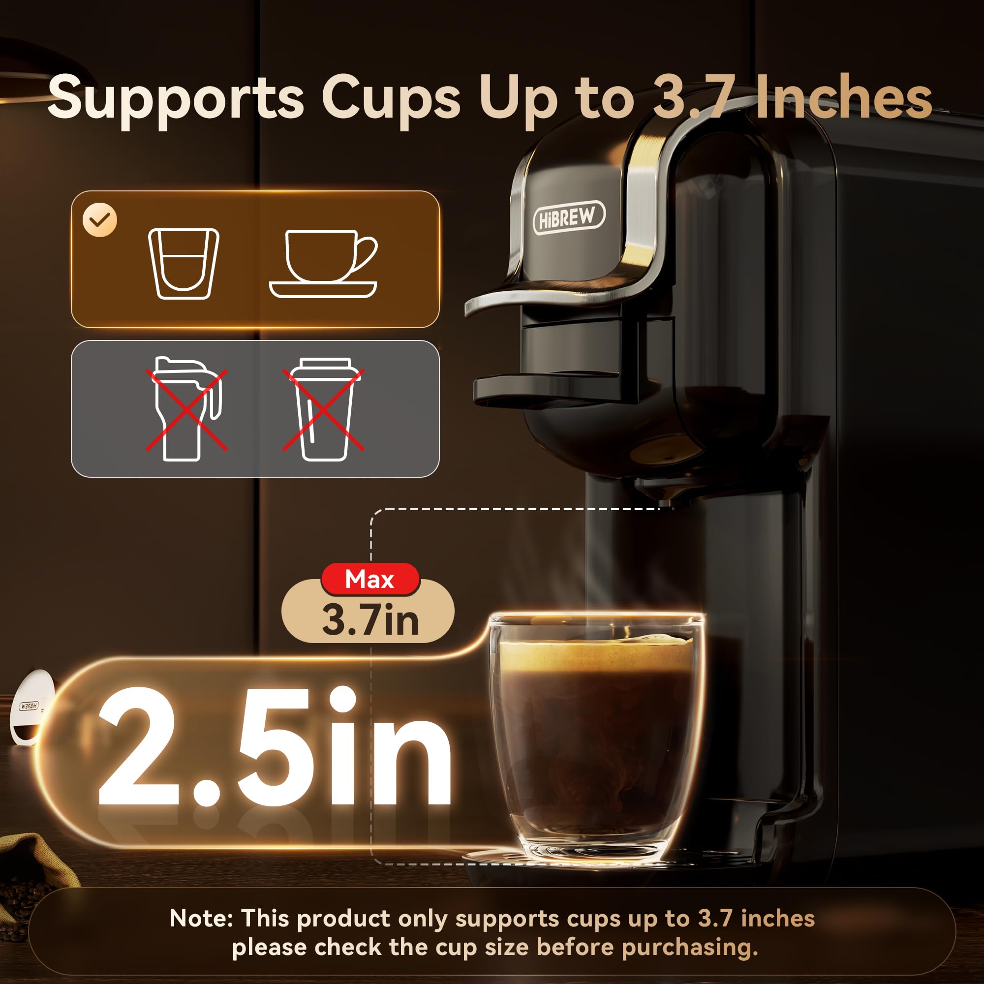 HiBREW H2B 5-in-1 Pod Coffee Maker - Compatible With 4 Coffee Capsule as Well as Espresso Powder, Makes Iced Coffee, Espresso, Cappuccino, Long Black. Hotel Kitchen Coffee Machine