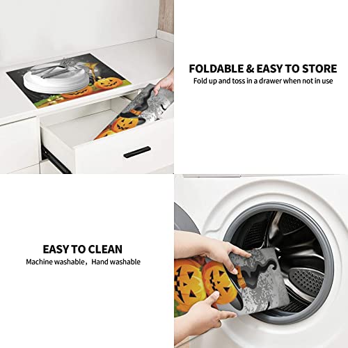 Halloween Pumpkins Printed Drying Mat For Kitchen Ultra Absorbent Microfiber Dishes Drainer Mats Non-Slip Silicone Quick Dry Pad - 18 X 16inch