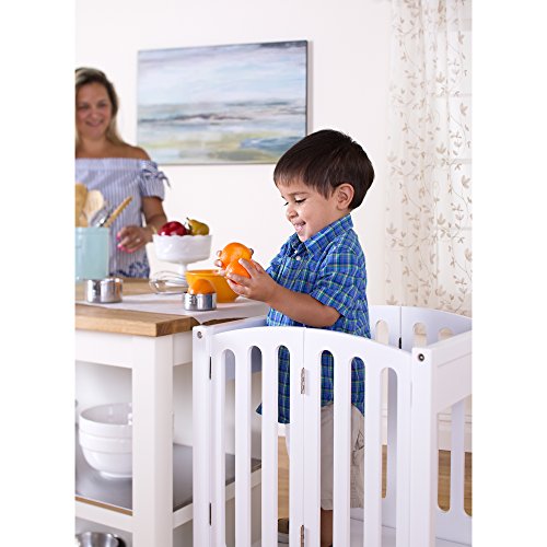 Guidecraft Contemporary Kitchen HelperĀ® Stool and 2 Keepers - White: Wooden, Adjustable Height, Safety Folding Tower for Toddlers