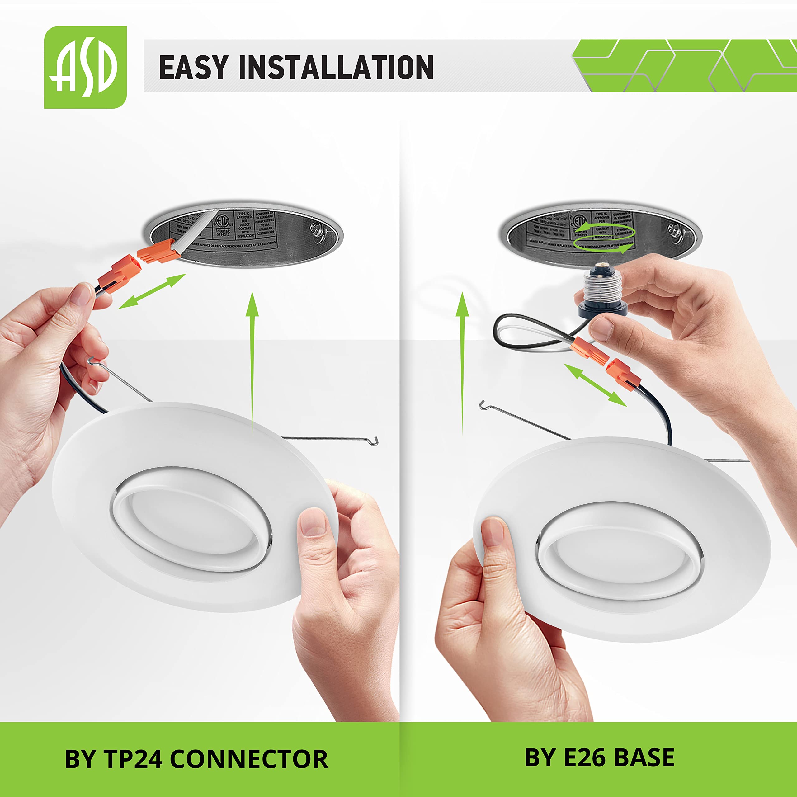 ASD 6 Gimbal LED, LED Can Lights, 15W - 110W Replacement, 1010 Lm Dimmable Ceiling LED Lights, 3000K Warm White, CRI 90, Retrofit LED Recessed Lighting, ETL, 6 Pack