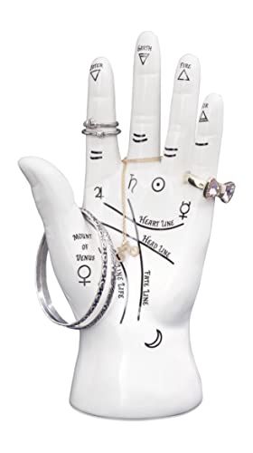 Kikkerland Palm Reader Jewelry Display Mannequin Holder Organizer Storage Stand, White, for Rings, Bracelets, Decoration