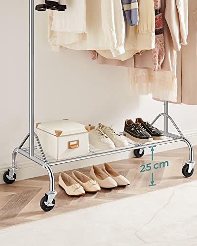 SONGMICS Heavy Duty Metal Clothes Rail with Shoes Shelf, Maximum Load of 50 kg, one Rod, Silver