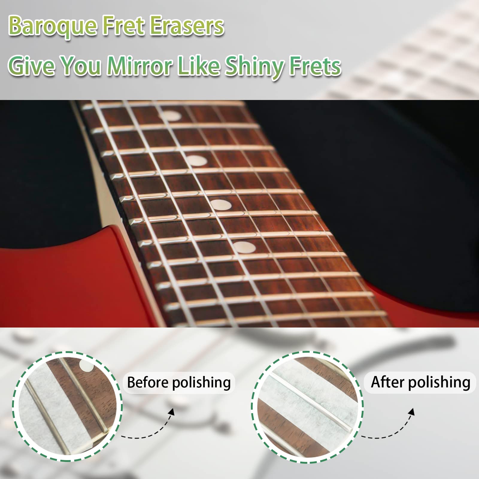 Baroque Fret Erasers 180 & 400 & 1000 Grits, Guitar Fret Polishing Abrasive Rubber Blocks, Set of 3 Grits
