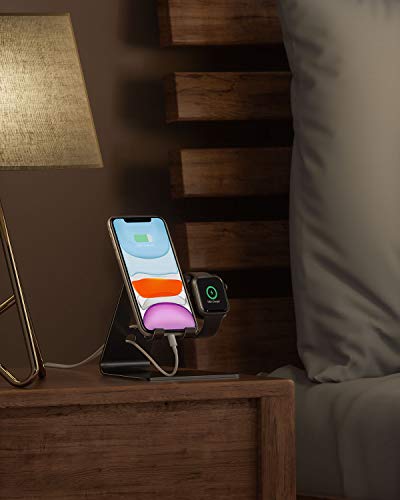 OMOTON Stand for Apple Watch - 2 in 1 Universal Desktop Stand Holder for iPhone 14 13 12 11 All Series and Apple Watch Series 8/SE2/7/6/SE/5/4/3/2 (Both 38mm/40mm/41mm/42mm/44mm/45mm) (Black)