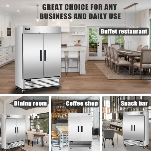KITMA 54" Two Section Two Solid Doors Reach-in Commercial Refrigerator, 49 Cubic Feet, Automatic Defrost