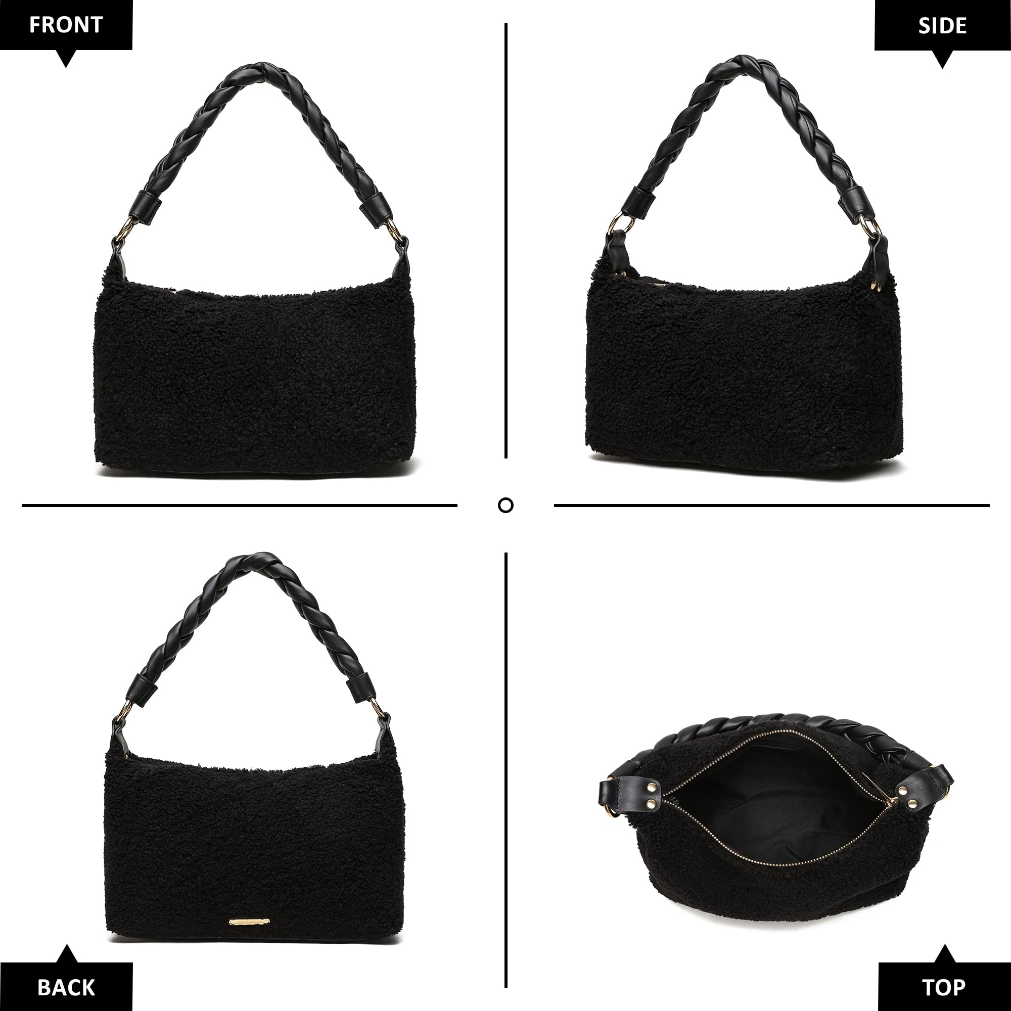 Like Dreams Women Soft Sherpa Top Handle Vegan Leather Winter Fashion Handbag Purse (Grey)