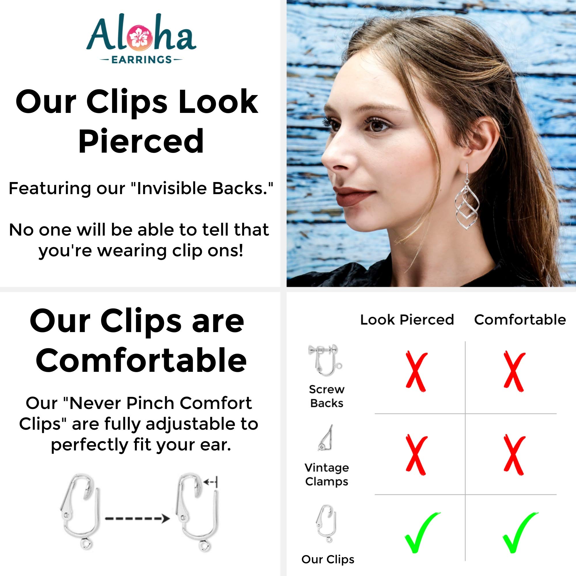 Aloha Earrings Tahitian-Style Abalone Paua Shell Clip On Earrings-Mother of Pearl Shells Authentic Ocean Romantic Shells Holiday, Authentic (Abalone Paua Rhombus Drop)