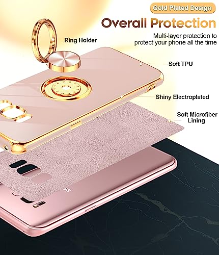 LeYi for Samsung Galaxy S8 Case [ Not Applicable S8 Plus] with 360° Rotatable Ring Holder Magnetic Kickstand, Plating Rose Gold Edge Protective Case, Pink