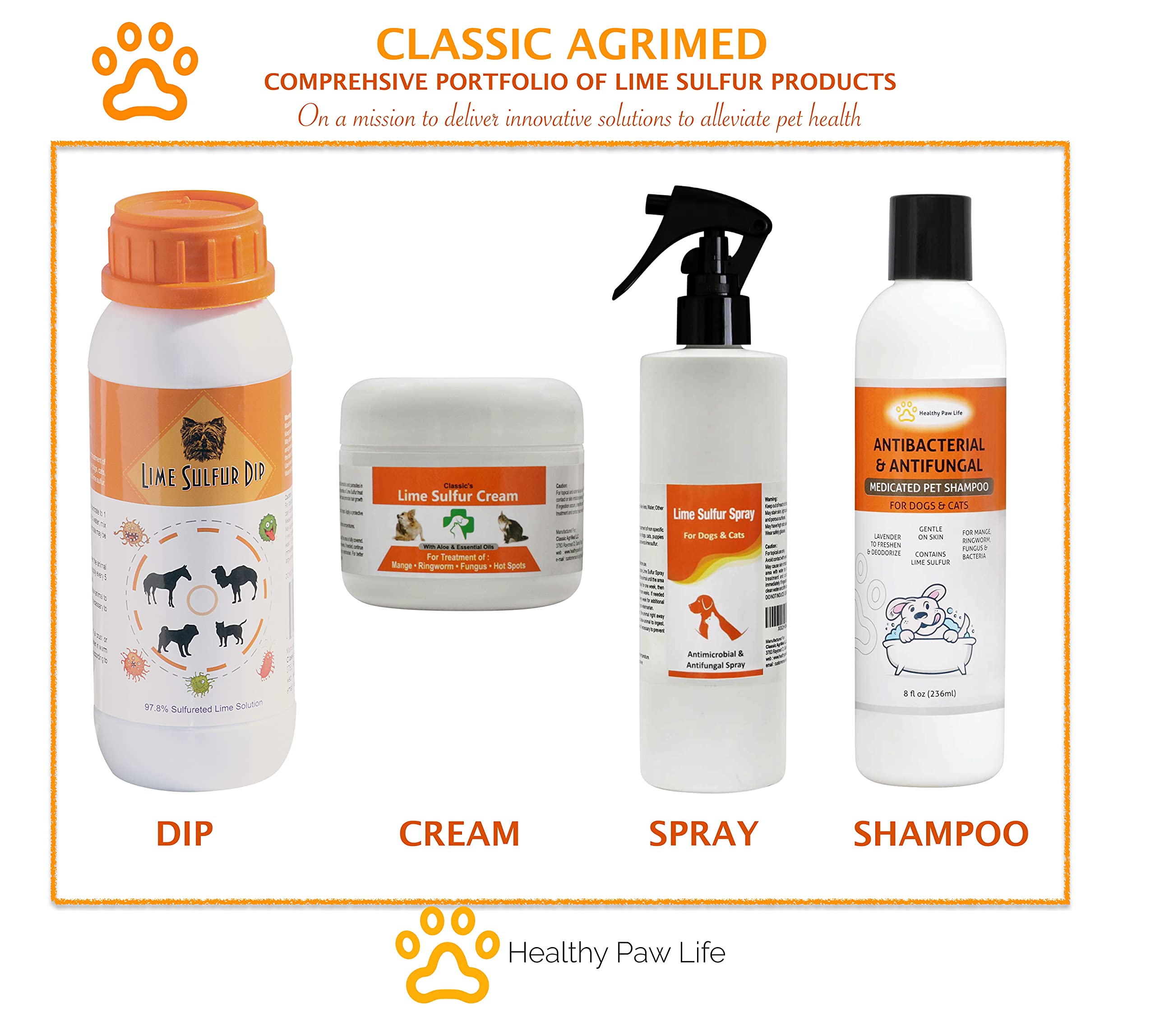 Classic's Lime Sulfur Dip Bundle - 2 Items: Classic's Lime Sulfur Cream (2 oz) and Classic's Lime Sulfur Spray (4 oz), 2 Piece Set