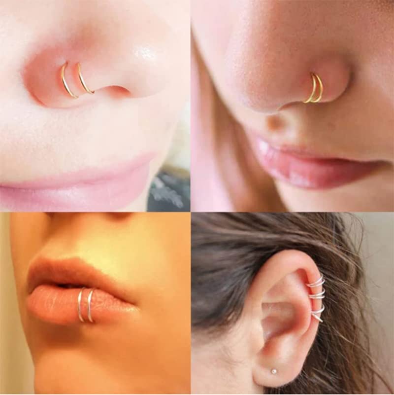 Begonia Accessories Hypoallergenic 925 Sterling Silver Gold Double Ring Nose Ear Lip Piercing Stud Earrings 1 pcs