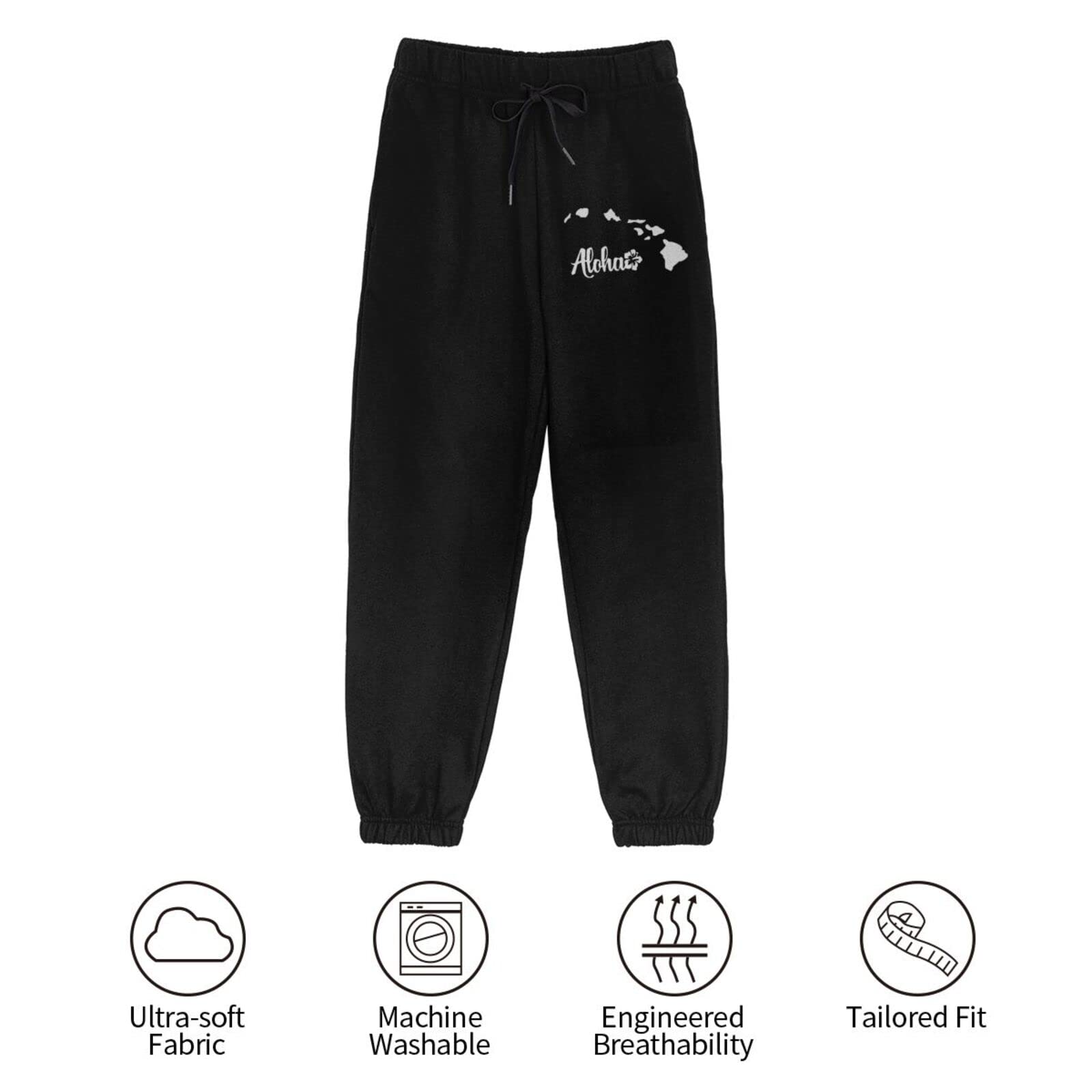 Aloha Hawaii Women's Casual Yoga Sweatpants Athletic Workout Elastic Waist Jogger Pants XX-Large Black