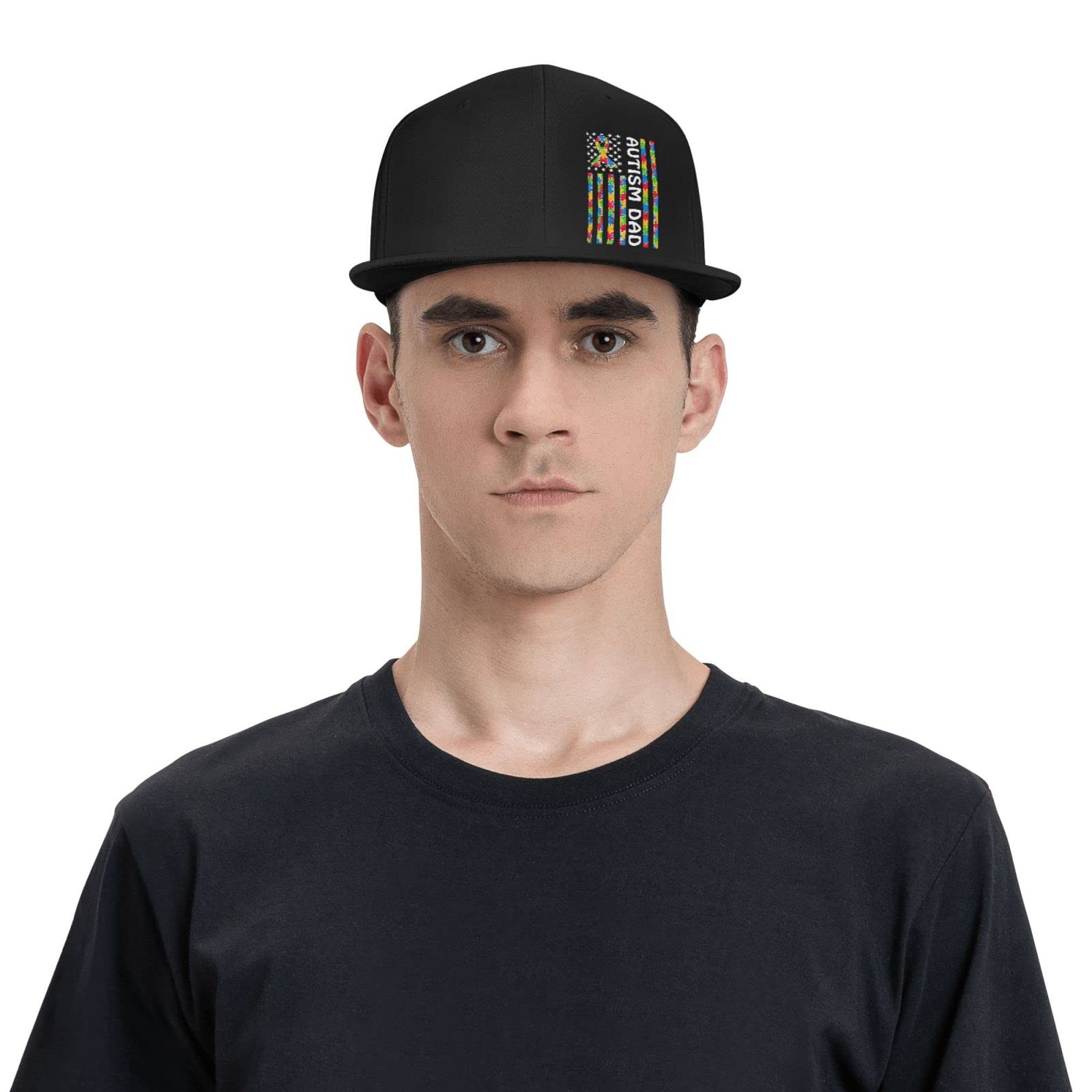 Autism Awareness Proud Autism Dad Baseball Cap Snapback Hat Unisex Trucker Hat Hip Hop Plaid Flat Bill Brim Adjustable Cap Black