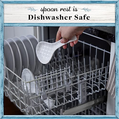 Home Acre Designs Spoon Rest For Kitchen Counter & Stove Top - White Ceramic Spoon Holder for Cooking & Counter Protection - Essential Kitchen Gadgets - White Embossed