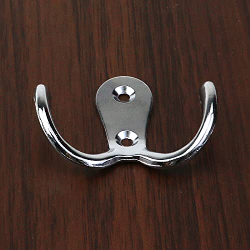 Faotup 5PCS Bronze Zinc Alloy Metal Double Hooks for Hanging,Double Hook Silver,Double Coat Hooks Silver,Double Coat Hooks Hardware,with Screws,2.12×1.57×0.55inches