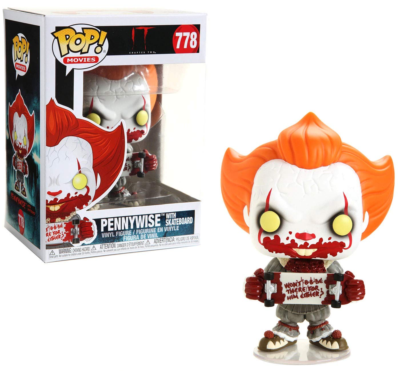 Funko 40628 IT Chapter 2 POP! Movies Pennywise Exclusive Vinyl Figure #778 [with Skateboard], Multicolour