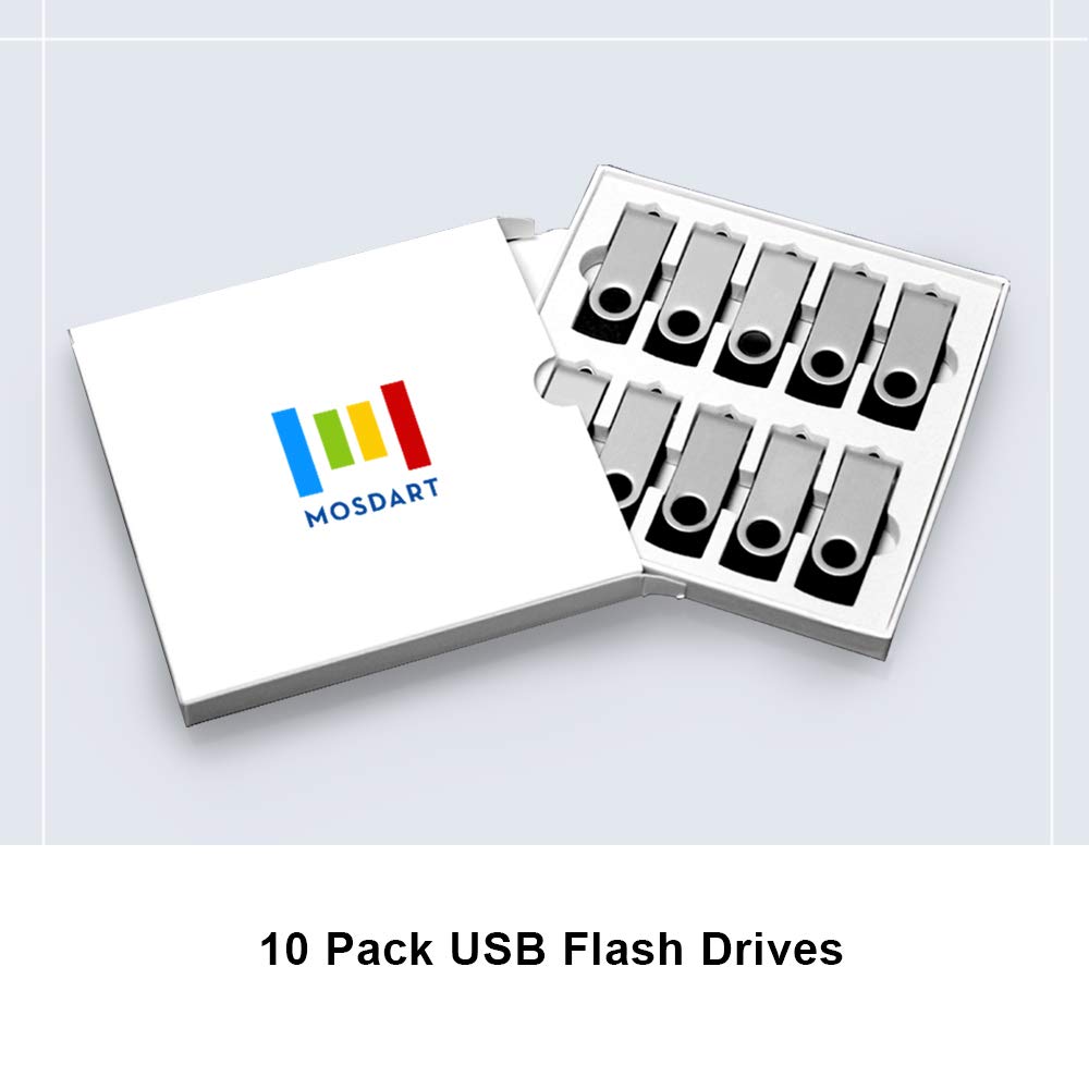 MOSDART No Logo USB2.0 2GB Flash Drive, Swivel Design with LED Indicator, Keychain Loop, FAT32 Memory Stick for Data Storage, Black(Pack of 10)