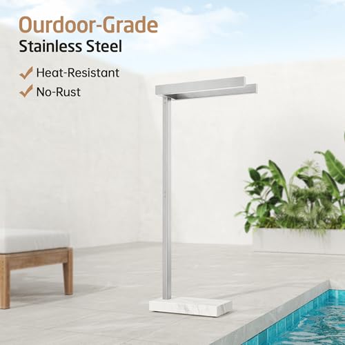 Natural Mable Standing Towel Rack with Weighted Base, KES Free Standing Towel Rack for Bathroom with 2X Wider Sturdy Tube, 2-Tier Towel Stand for Bathroom Floor, Brushed Steel, BTH225-2