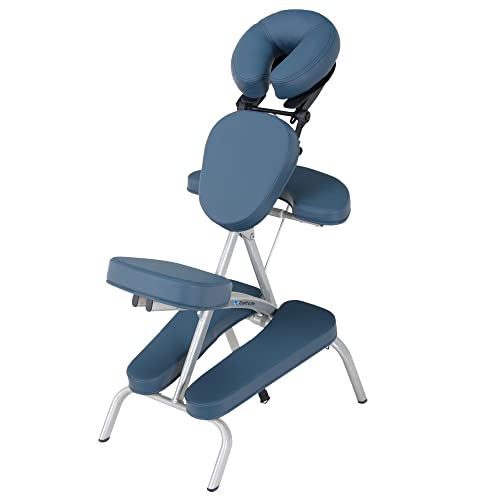 EARTHLITE Portable Massage Chair Package VORTEX - Portable, Compact, Strong and Lightweight incl. Carry Case, Sternum Pad & Strap (15lbs), Mystic Blue