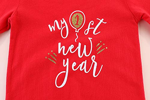 AMMENGBEI My First New Year Toddler Infant Baby Bodysuit Outfit Long Sleeve Romper Footless Pajamas (6-12 Months, A)