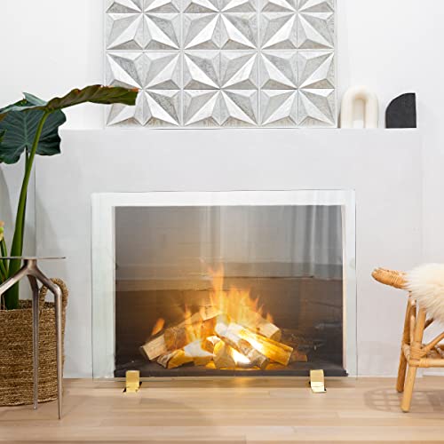 Barton 36" x 29" Inch Fireplace Screen Guard Panel Spark Fire Place Tempered Glass Screen Guard Fence