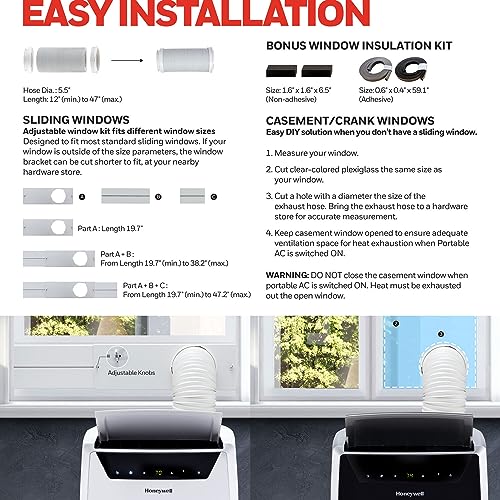 Honeywell Portable Air Conditioner w Heat Pump, Dehumidifier & Fan, Cools & Heats Rooms Up to 700 Sq. Ft. w Remote & Advanced LED Display
