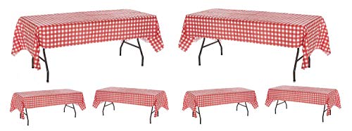 Oojami Pack of 6 Plastic Red and White Checkered Tablecloths - 6 Pack - Picnic Table Covers