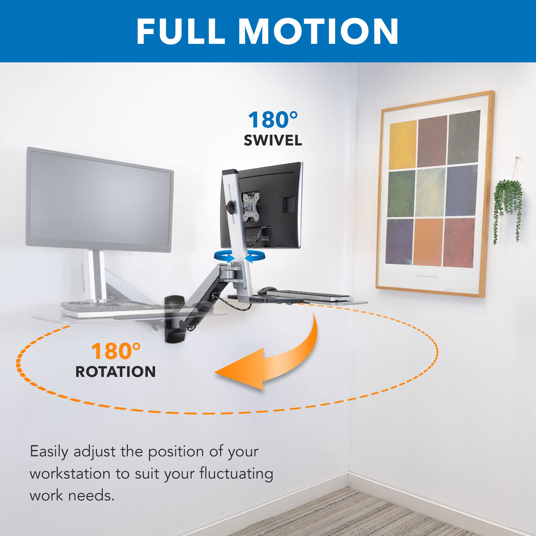 Mount-It! Sit Stand Wall Mount Workstation | Adjustable Height Stand Up Computer Station with Articulating Monitor Mount, Keyboard Tray, & CPU Holder | VESA Mount 75x75 and 100x100 | MI-7905