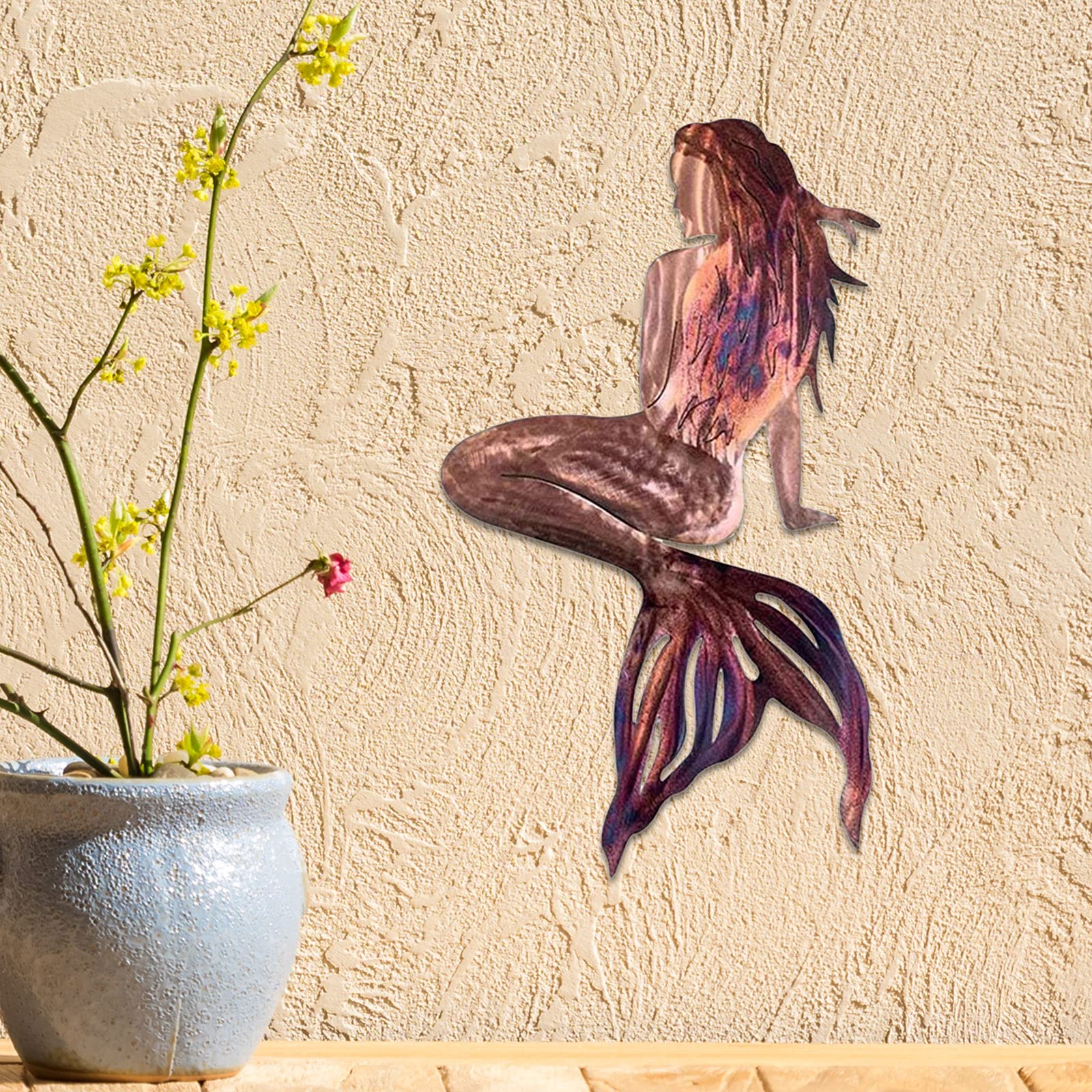 JACE Metal Wrought Iron Mermaids Crafts, Mermaid Metal Art Wall Decor, Wrought Iron Mermaid for Home Garden Beach Decoration (Copper)