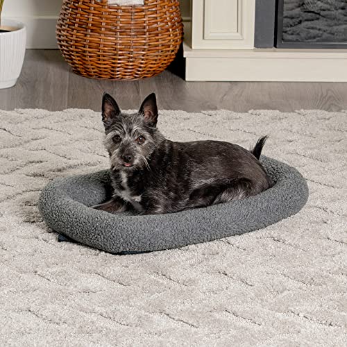 Furhaven Dog Bed for Extra Small Dogs & Indoor Cats, 100% Washable, Sized to Fit Crates - Sherpa Fleece Bolster Crate Pad - Gray, Extra Small