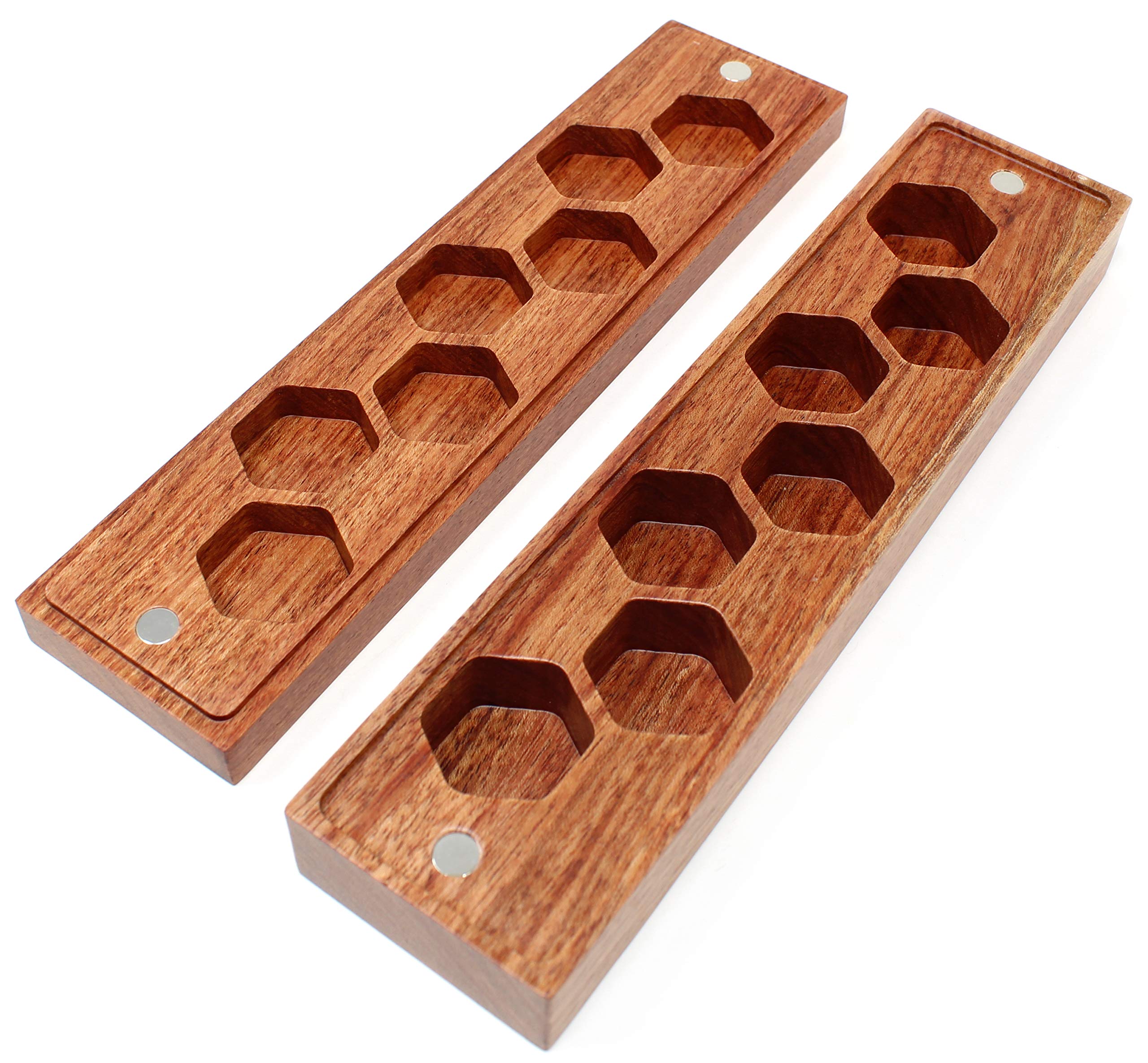 Hexagonal Wood Dice Storage Case with Magnetic Lid - Box Holds Polyhedral 7 Die Set for DND, D&D, RPG - Rosewood