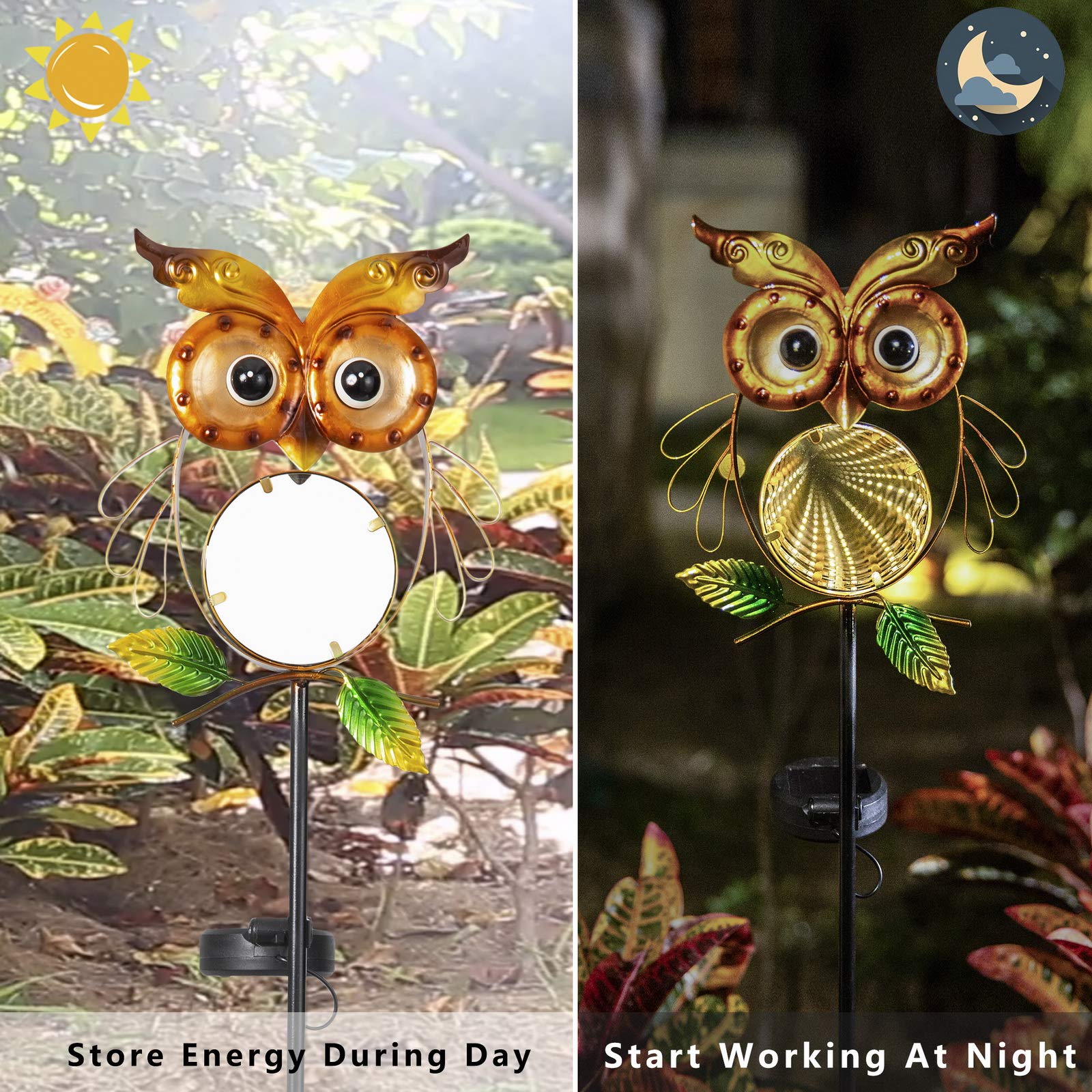 KUBILIGHT Garden Solar Lights Owl Decor - Decorative Solar Stakes Lights, Waterproof Outdoor Owl Tunnel Lighting for Outside Lawn Patio Yard Decorations