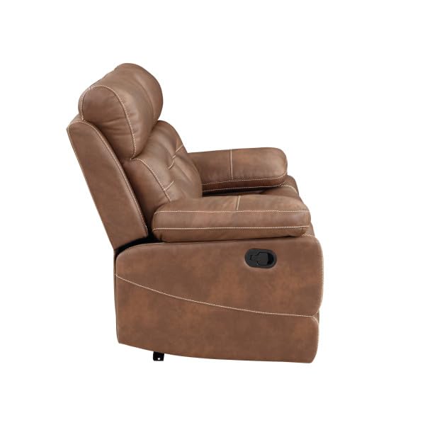 Steve Silver Furniture Rudger Upholstered Manual Reclining Loveseat, Microsuede, Effortless Reclining, Contrasting Baseball Stitching, Transitional, Living Room, 37.5" D x 61.5" W x 41" H, Brown