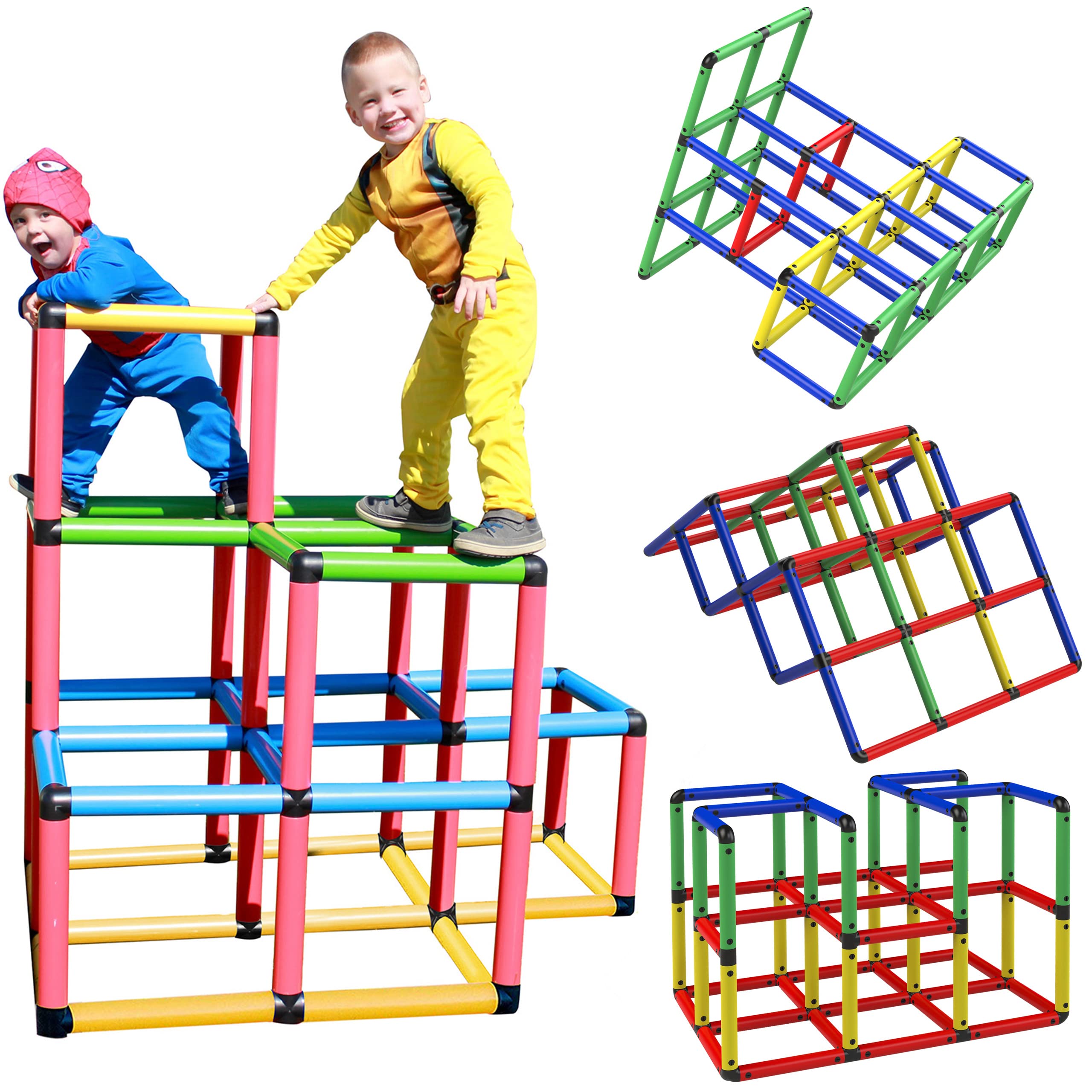 Funphix Kids Jungle Gym - Indoor Outdoor Climbing Playset - Fort Building Kit I STEM Building Educational Toys, Colorful Forts for Toddlers 2-12 I DIY Backyard Playground Climbing Structures - 298 Pcs