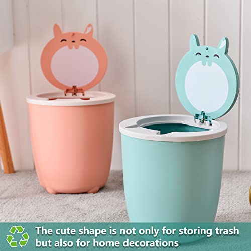 HTERDR Mini Countertop Trash Can with Lid for Office Desktop Coffee Table Kitchen Cute Bunny Garbage Can Small Desktop Trash Can Press Cover Bucket Small Paper Basket Pink