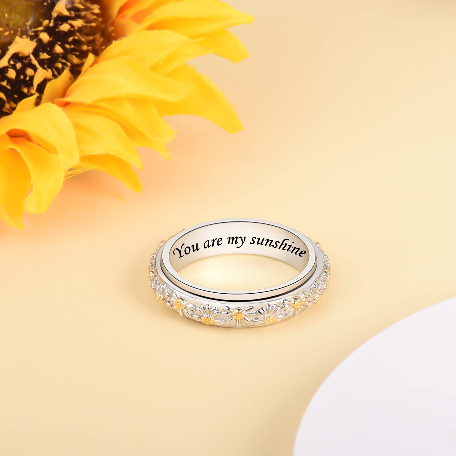 BEILIN Sterling Silver Spinner Fidget Daisy Rings for Women Stress Relieving Anxiety (8)