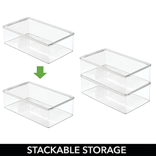 mDesign Plastic Bathroom Storage Organizer Box w/Hinge Lid for Closet Shelves, Cupboards, Holds Medicine, First Aid, Lotion, Cotton Swabs, Masks, and Styling Tools, Ligne Collection, 2 Pack, Clear