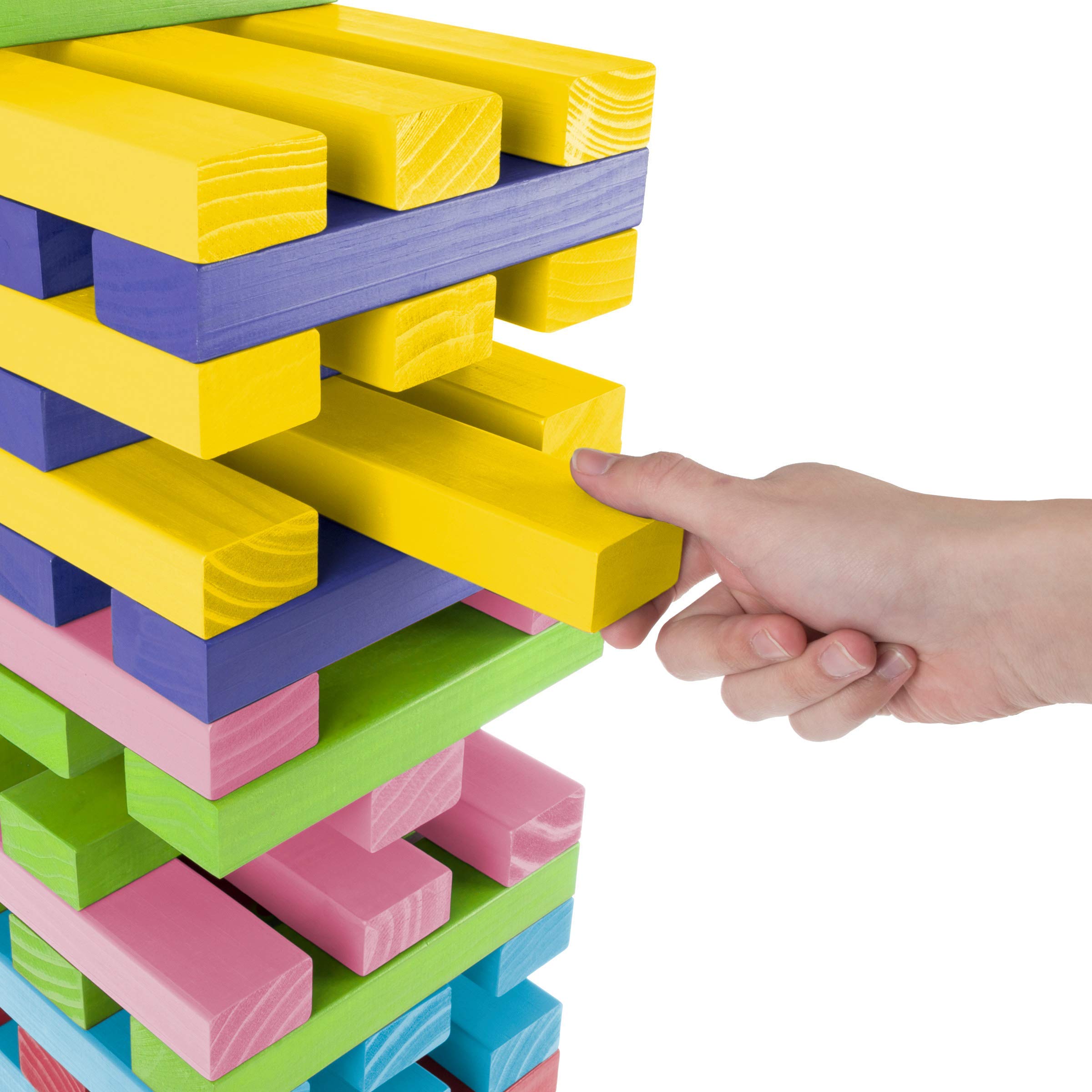 Hey! Play! Nontraditional Giant Wooden Blocks Tower Stacking Game with Dice, Outdoor Yard Game, for Adults, Kids, Boys and Girls (Rainbow Color)