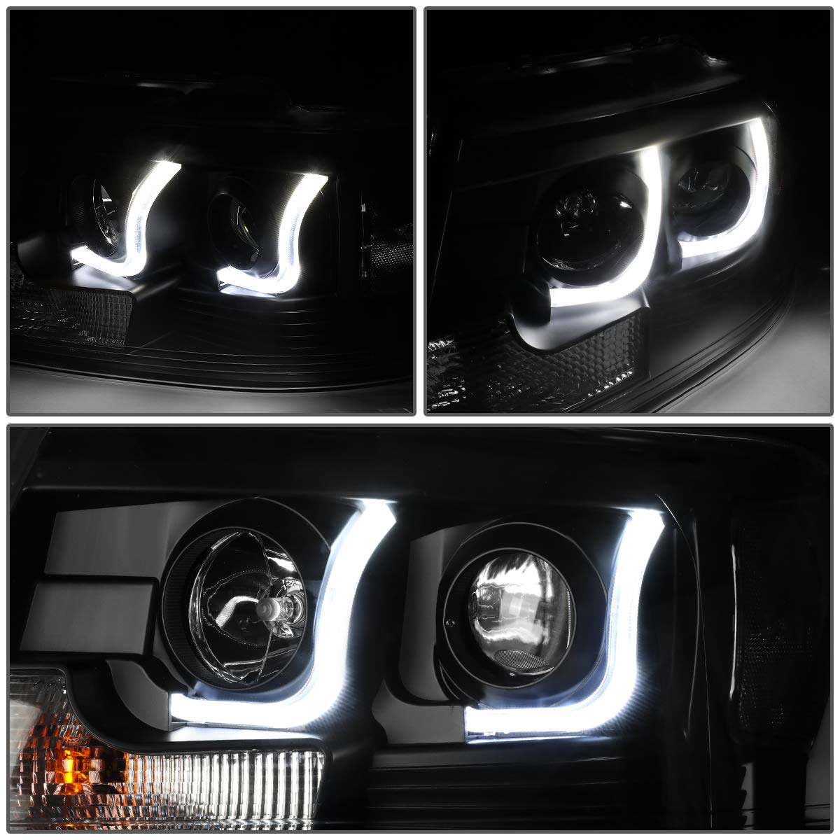 Auto Dynasty Dual LED DRL Projector Headlights Assembly Compatible with Ford F150 Lincoln Mark LT 2004-2008, Driver and Passenger Side, Black Housing Clear Corner