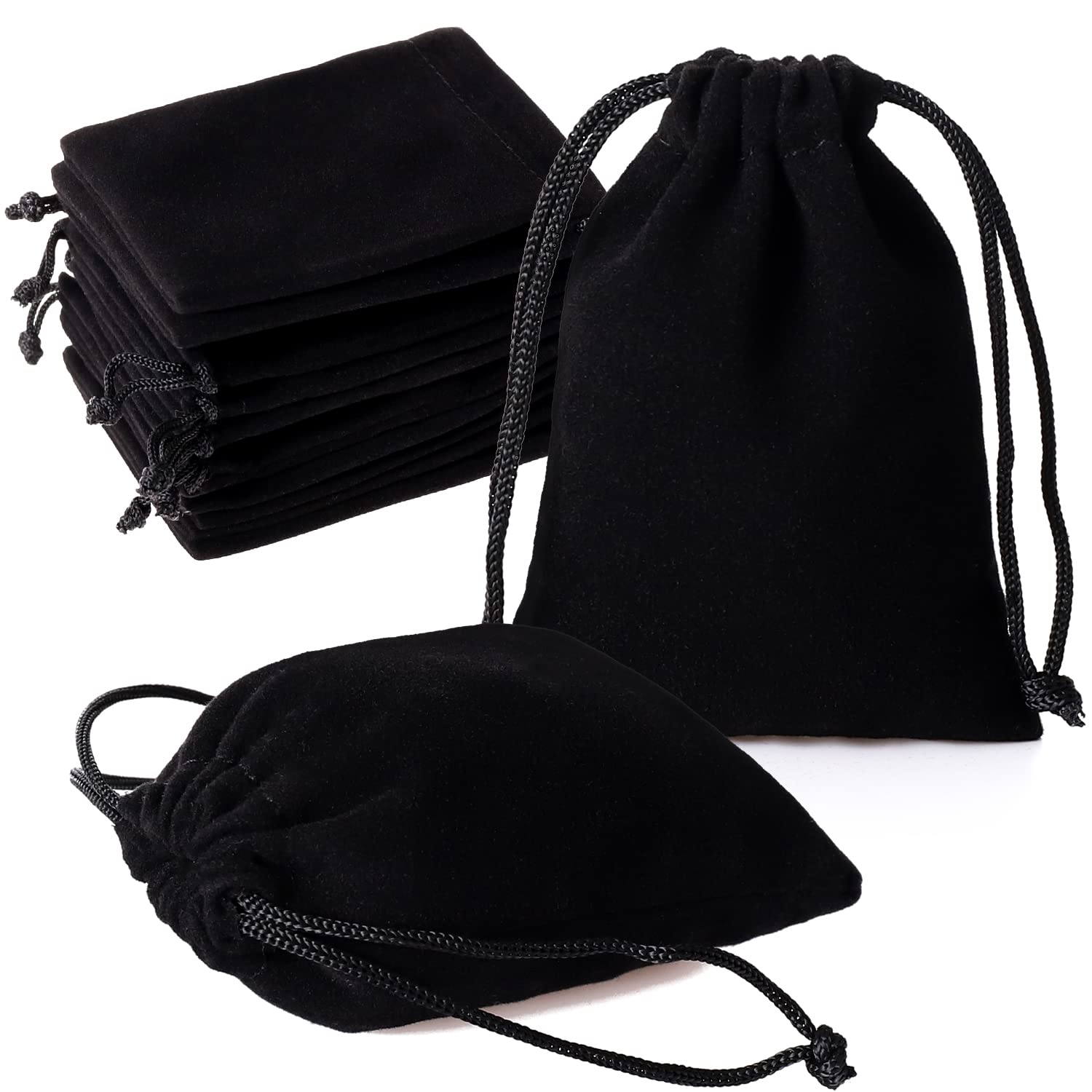 ENNIYU 20PCS Premium Velvet Bags with Drawstring, Black Jewelry bags Pouches Candy Bags, 3x4 Advent Calendar Bags Mini Dice Bags Gift Bags Party Favor Treat Bags for Christmas Jewelry Bracelets