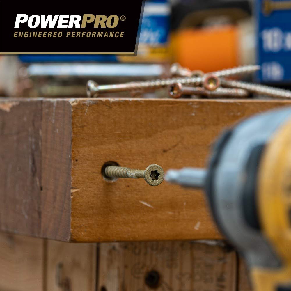 Power Pro 48618 Wood Screws, #10 x 6", Premium Outdoor Deck Screws, Rust Resistant, Epoxy Coated Bronze, 5lb Tub, 177 pcs