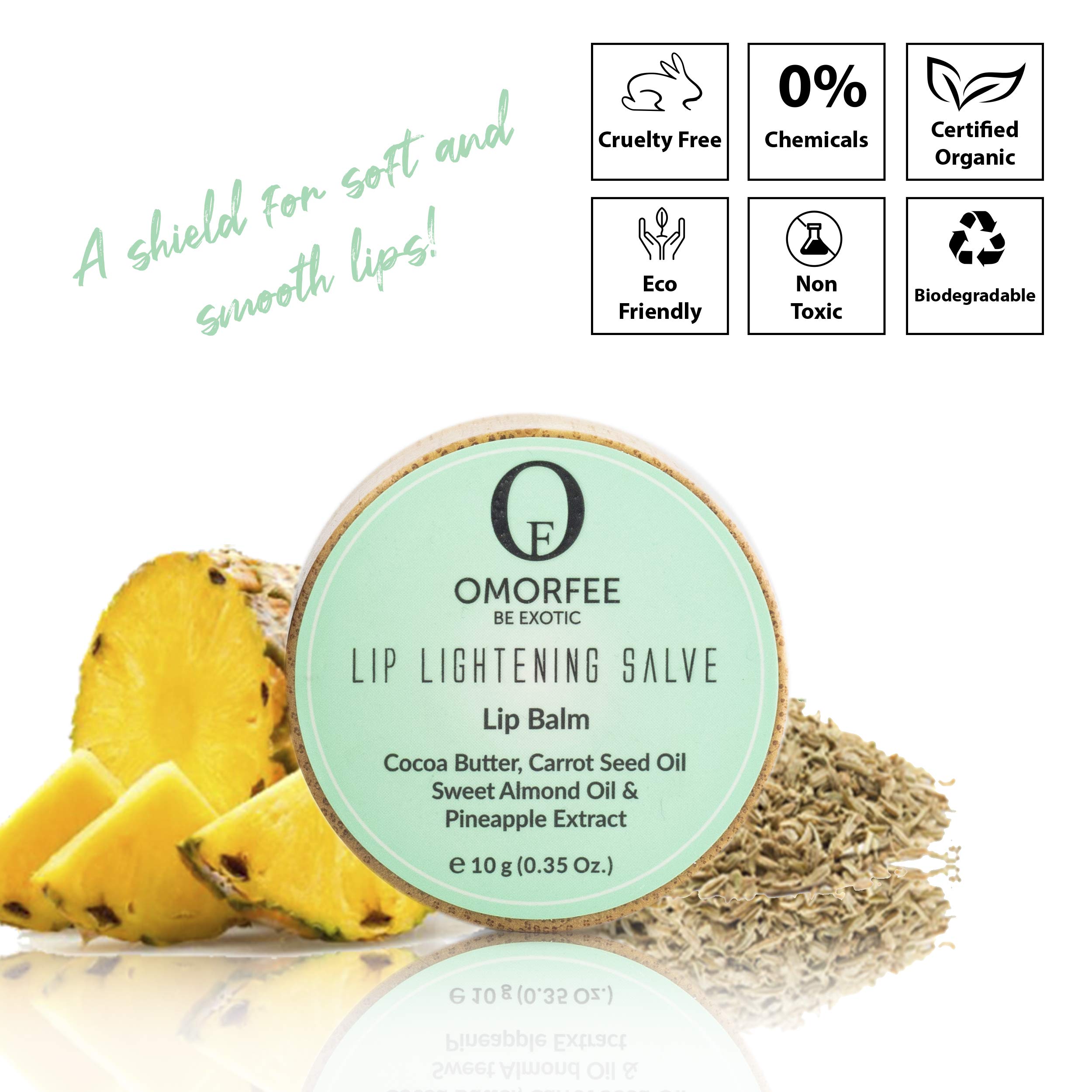 Omorfee 100% Organic Lip Lightening Balm, balm for Dark Lips, Balm with SPF, Natural Protection, Repair, Moisturizer, Cocoa Butter, Carrot Seed Oil & Pineapple Extract -10g/ 0.35Oz