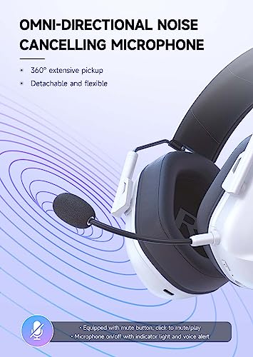 Gvyugke Captain 500 Wireless Gaming Headset, 2.4GHz USB Wireless Headset with Microphone for PS4/PS5/PC/Switch, Bluetooth 5.2 Gaming Headphones with 40H Battery, RGB Light, Ergonomic Design(White)