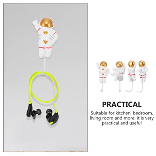 FOMIYES 4Pcs Astronaut Shape Storage Hooks Wall Mounted Coat Hooks Resin Self- Adhesive Towel Keys Hanger for Room Entryway Bathroom