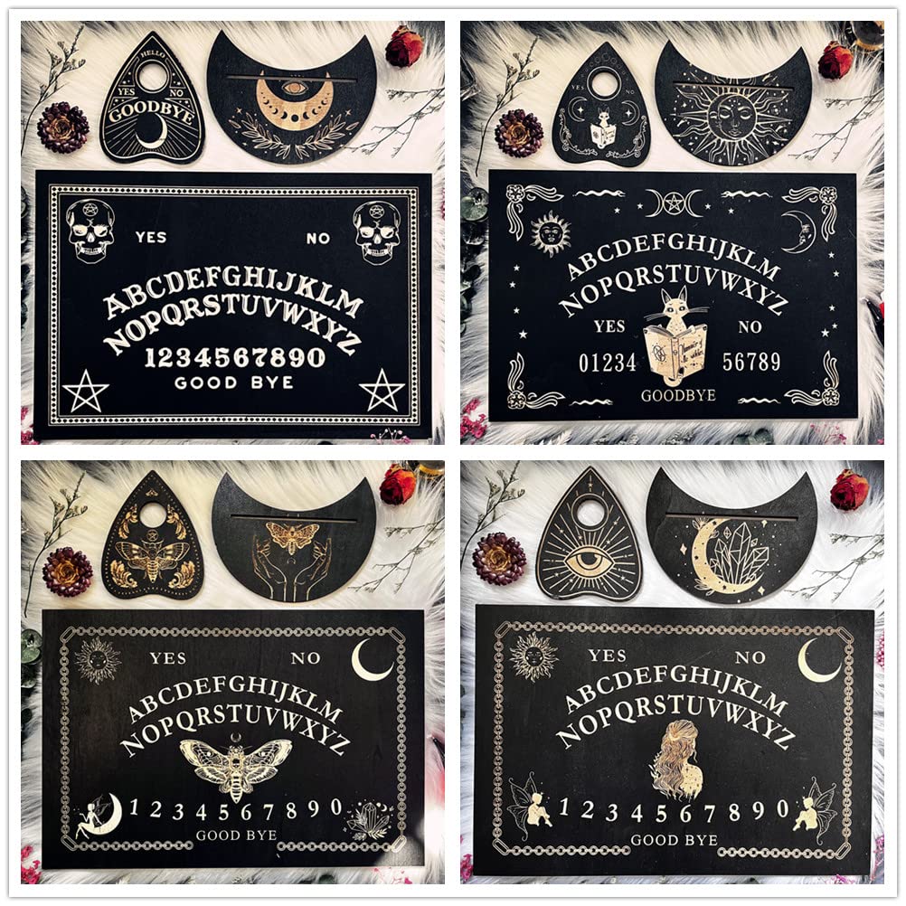 OKDOKEY Black Spirit Board & Tarot Card Stand Kit(3PC) | Black Wooden Laser Engraved Spirit Board | Unique Metaphysical Spirit Game | Talking Board | Seance |Witch Personalized Gift—Classic Series