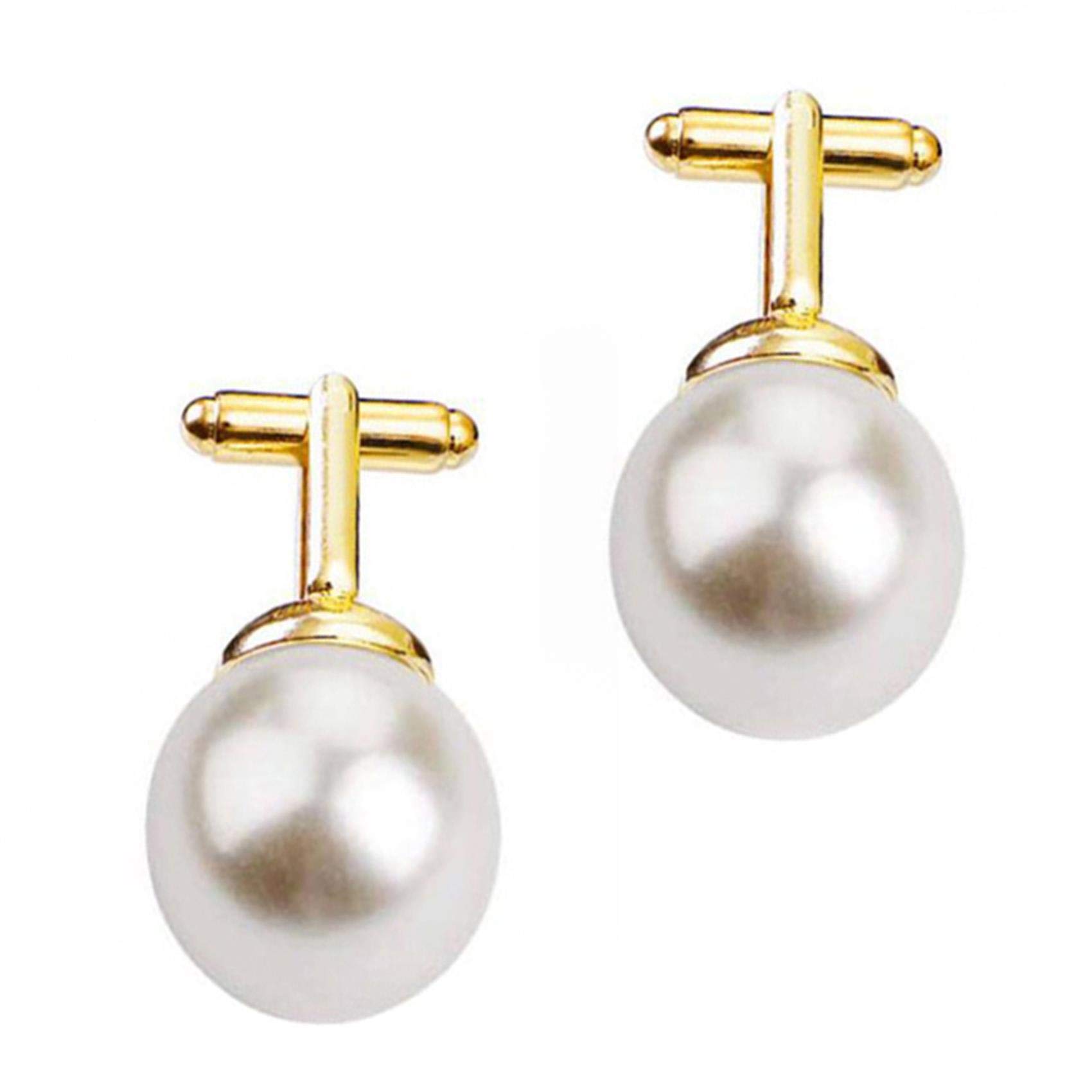 Atmneris Woman Men's Simulated Pearl Cufflinks and Studs for Shirts Business Wedding Formal Suit Cuff Link,gold