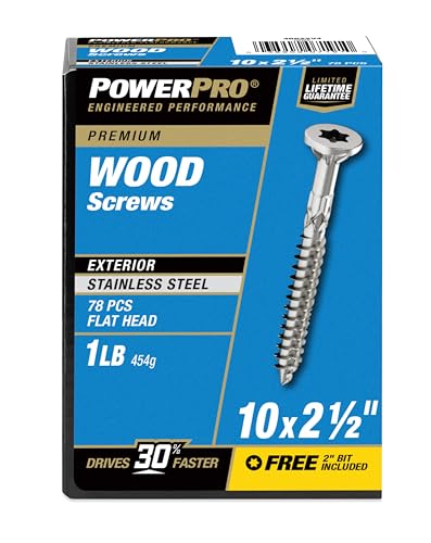 Power Pro Premium 305 Stainless Steel Wood Screws (#10 x 2-1/2") - 1lb Box