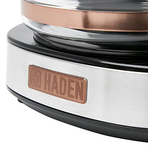 HADEN 75106 Heritage Innovative 12 Cup Capacity Programmable Vintage Retro Home Countertop Coffee Maker Machine with Glass Carafe, Steel/Copper