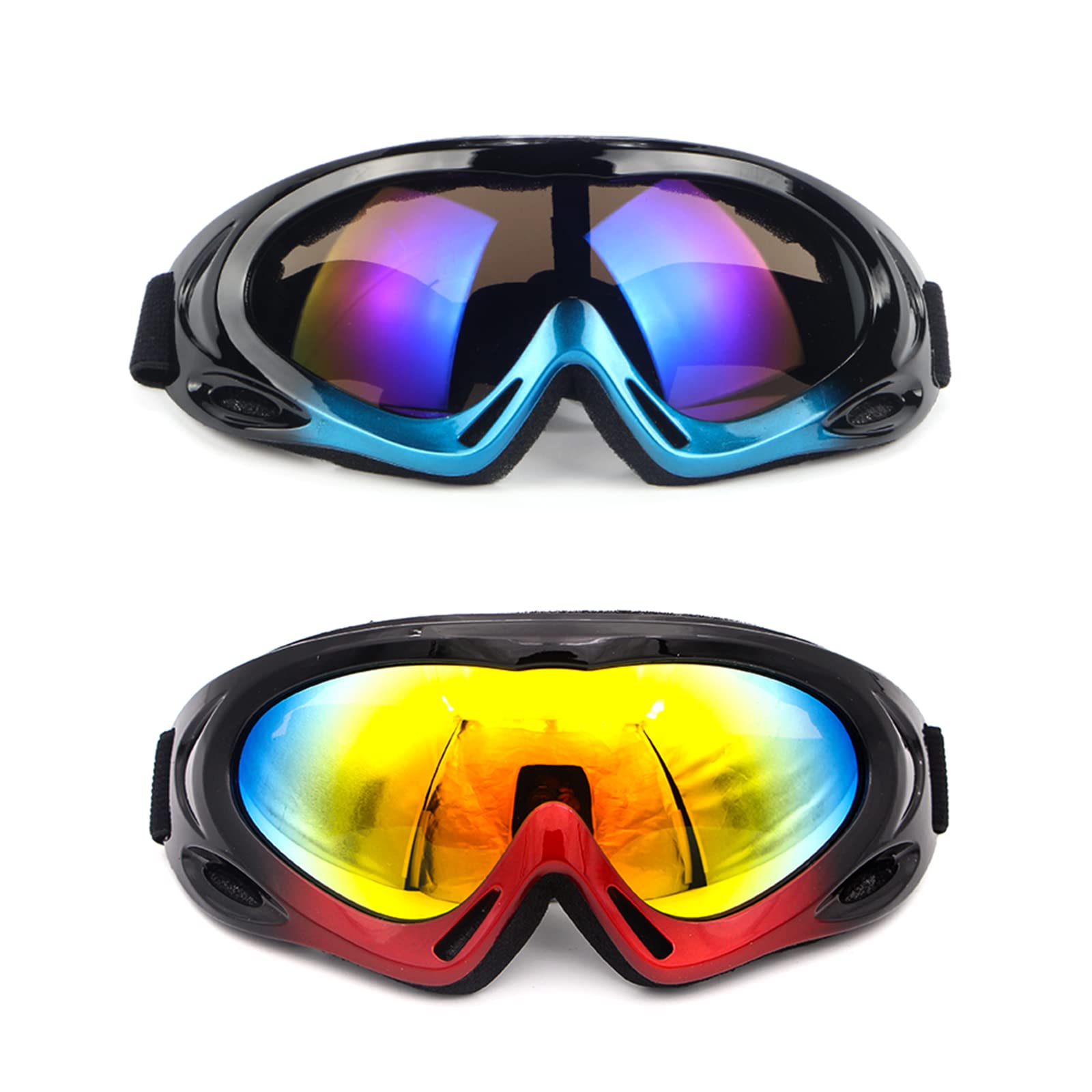 Beisela Ski Goggles, Pack of 2, Snowboard Goggles for Kids, Boys & Girls, Youth, Men, Bluered, Medium